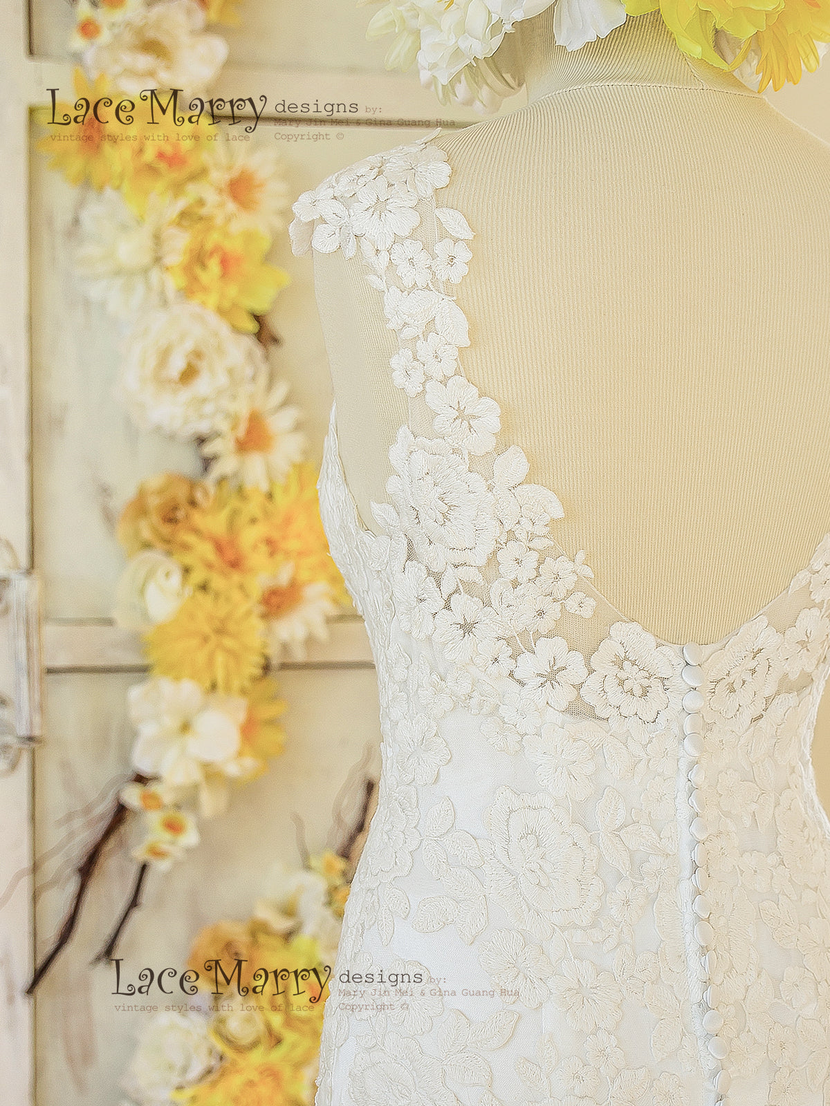 Lace Applique Wedding Dress with Deep Sweetheart Neckline - LaceMarry
