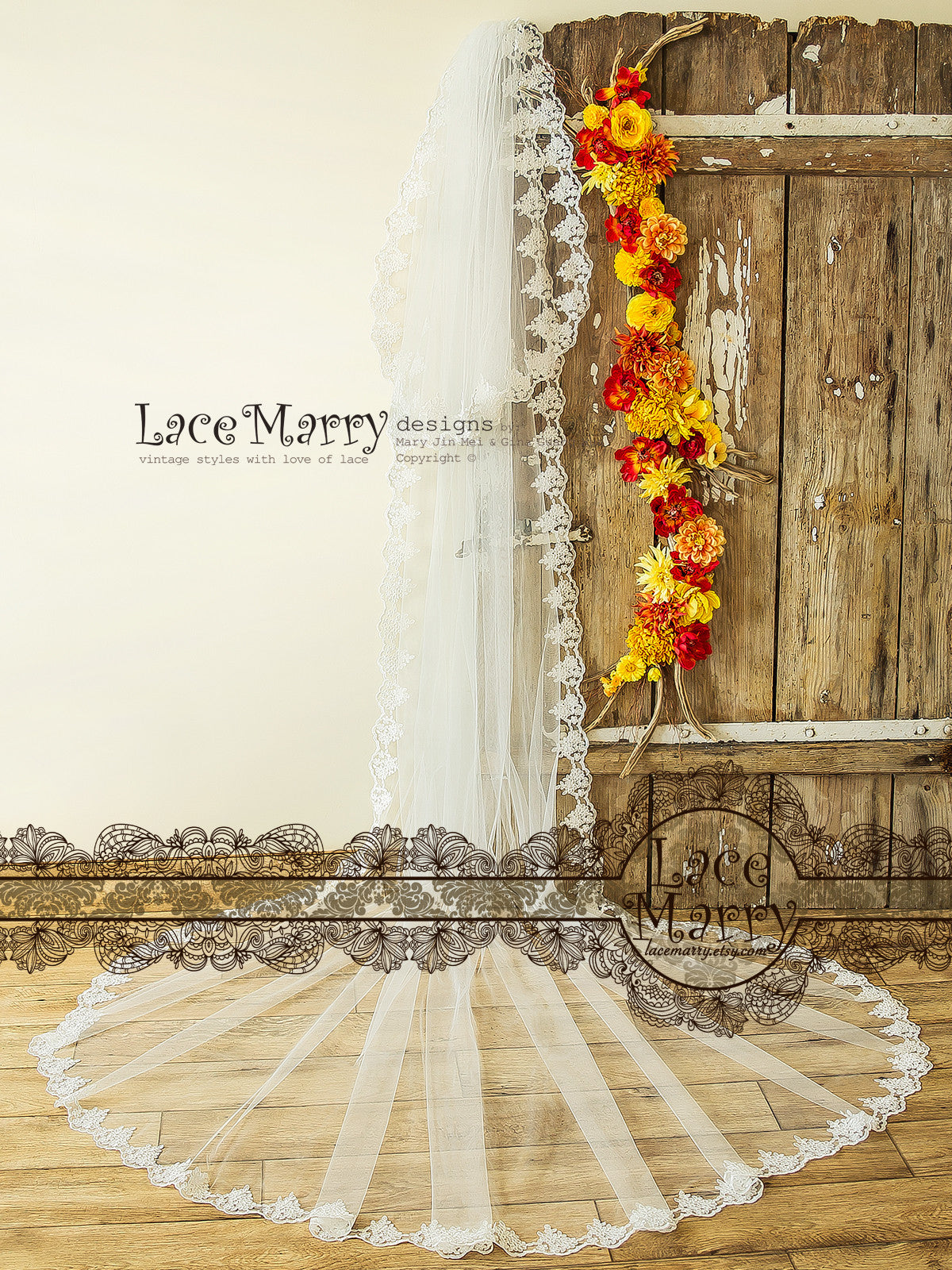 Double Layer Cathedral Veil, Two Tier Long Venetian Lace Bridal Veil ...